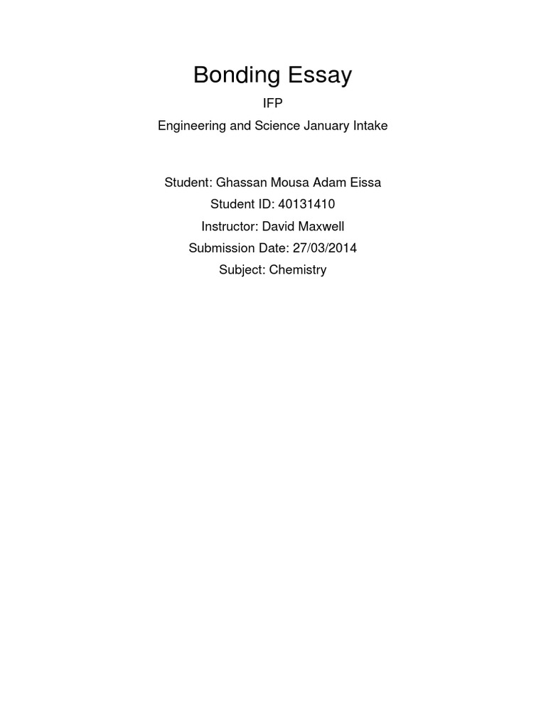 Bonding Essay: IFP Engineering and Science January Intake | PDF ...