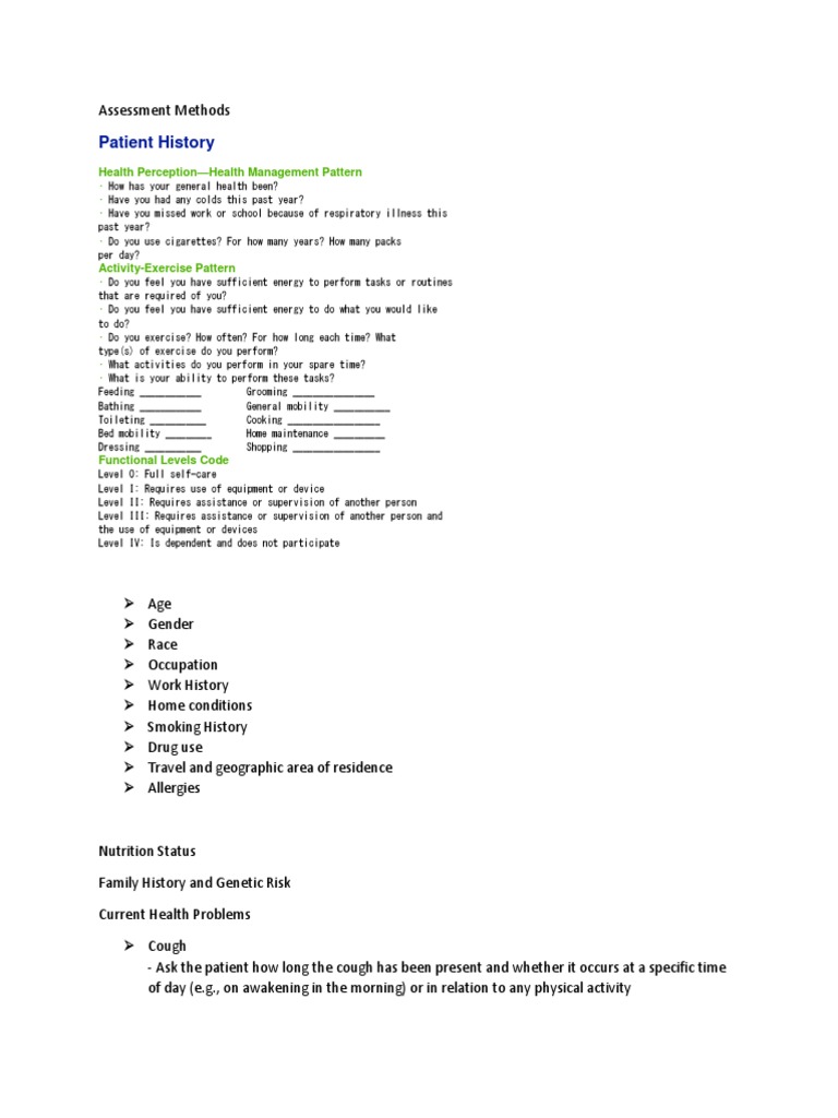 Patient History: Health Perception - Health Management Pattern | PDF ...