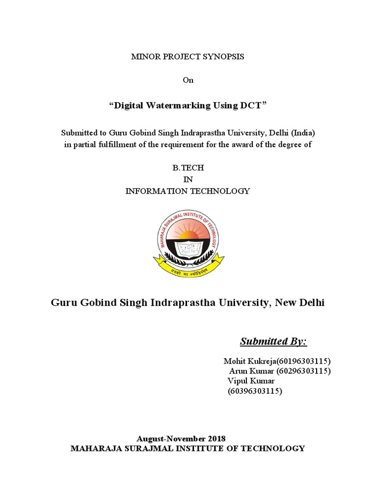 Minor Project Synopsis of Digital Watermarking Using DCT and Genetic ...