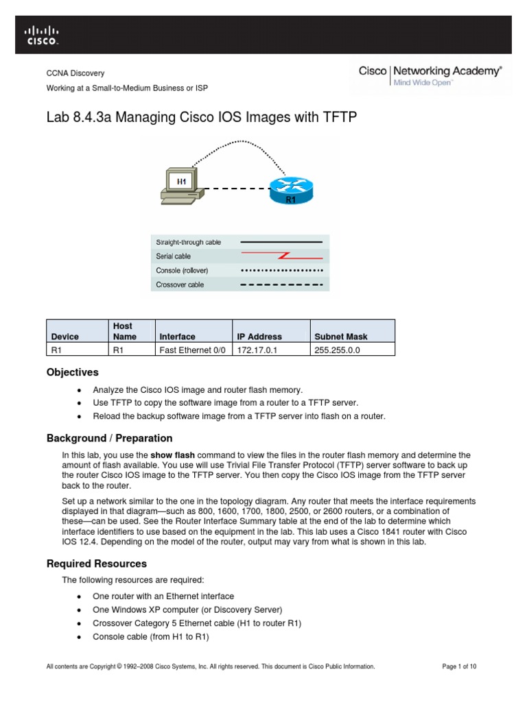 Lab 8.4.3a Managing Cisco IOS Images With TFTP: Objectives | PDF | Router (Computing) | Cisco ...
