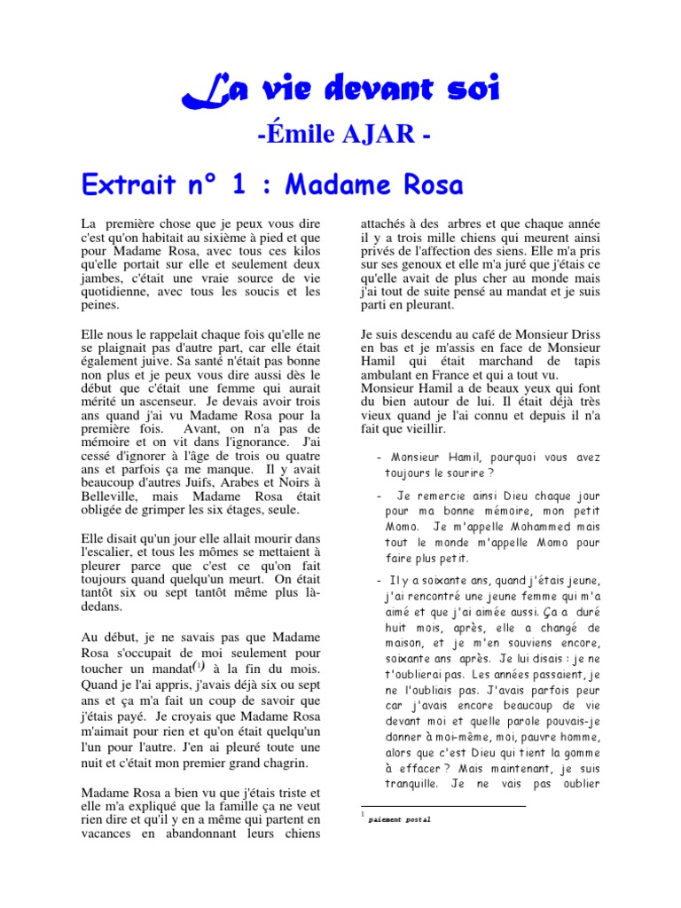 La Vie Extrait Devant Soi Ajar PDF | PDF