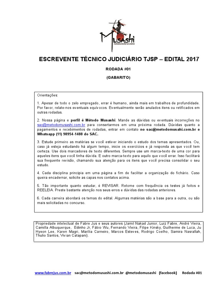 Método Musashi Escrevente TJ-SP Gabarito | Unduh gratis PDF ... Método Musashi Escrevente TJ-SP Gabarito | Unduh gratis PDF ...