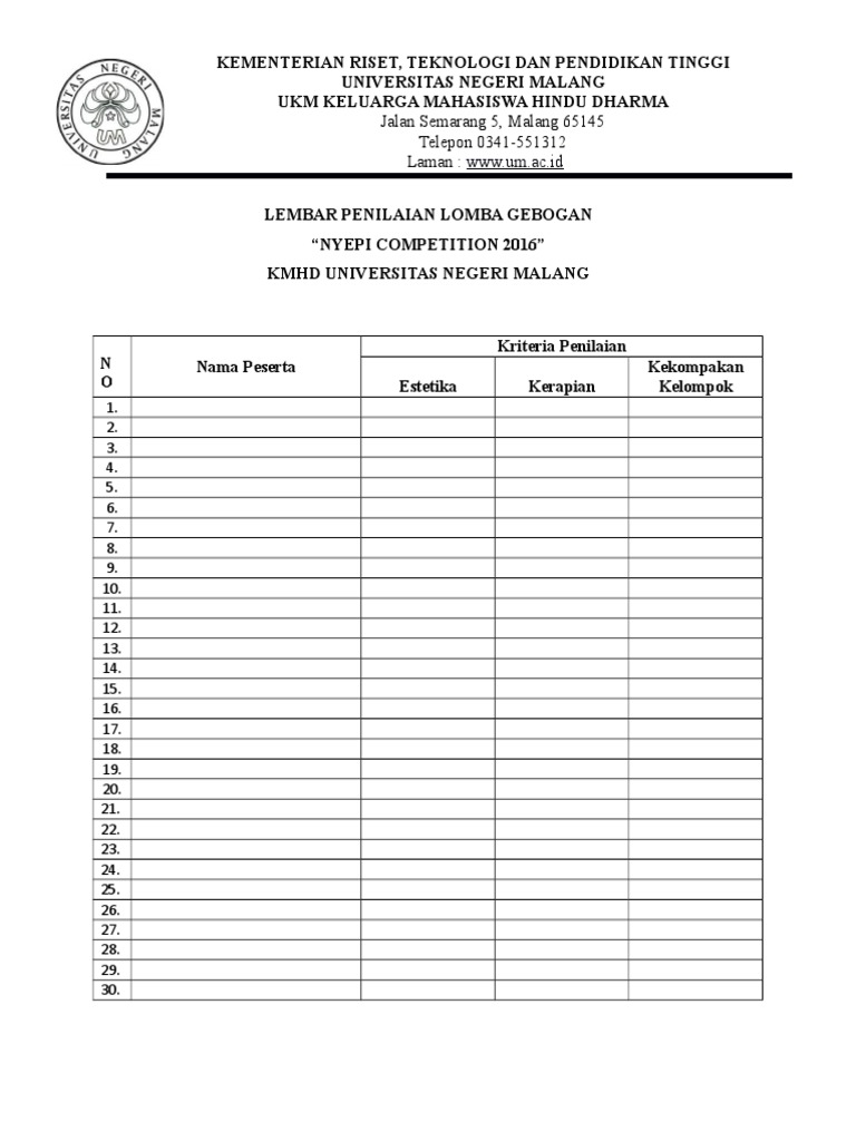 Contoh Lembar Penilaian Juri | PDF Contoh Lembar Penilaian Juri | PDF