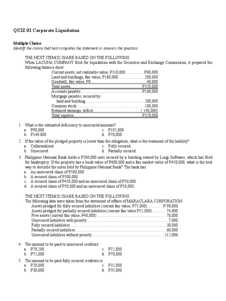 Corporate Liquidation | Book Value | Balance Sheet