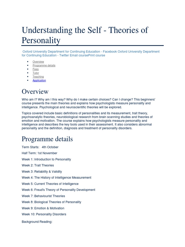 Understanding The Self - Theories of Personality | PDF | Personality ...