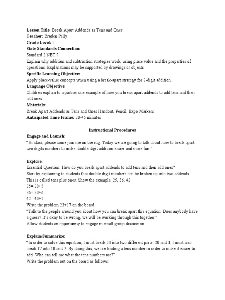 Break Apart Addends: 2nd Grade Lesson | PDF | Special Education | Pedagogy