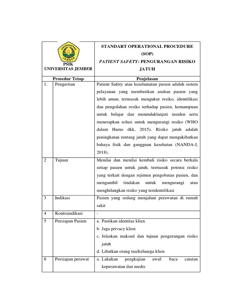 Sop Patient Safety | PDF