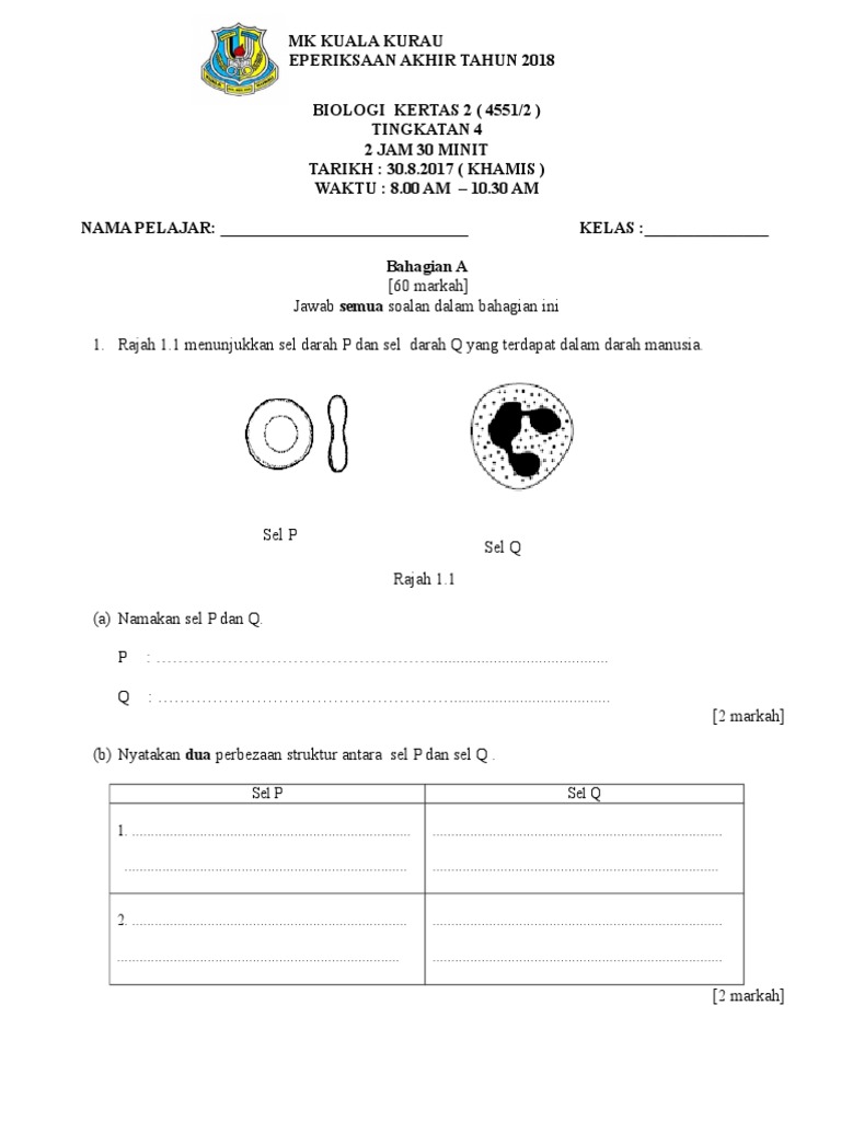 Biologi F4 PAT 2018 Kertas 2 | PDF