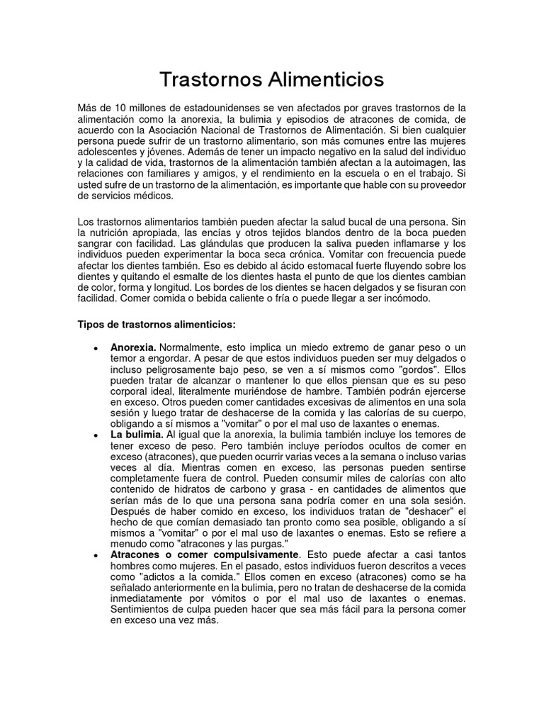 Trastornos Alimenticios | PDF | Desorden alimenticio | Bulimia nerviosa