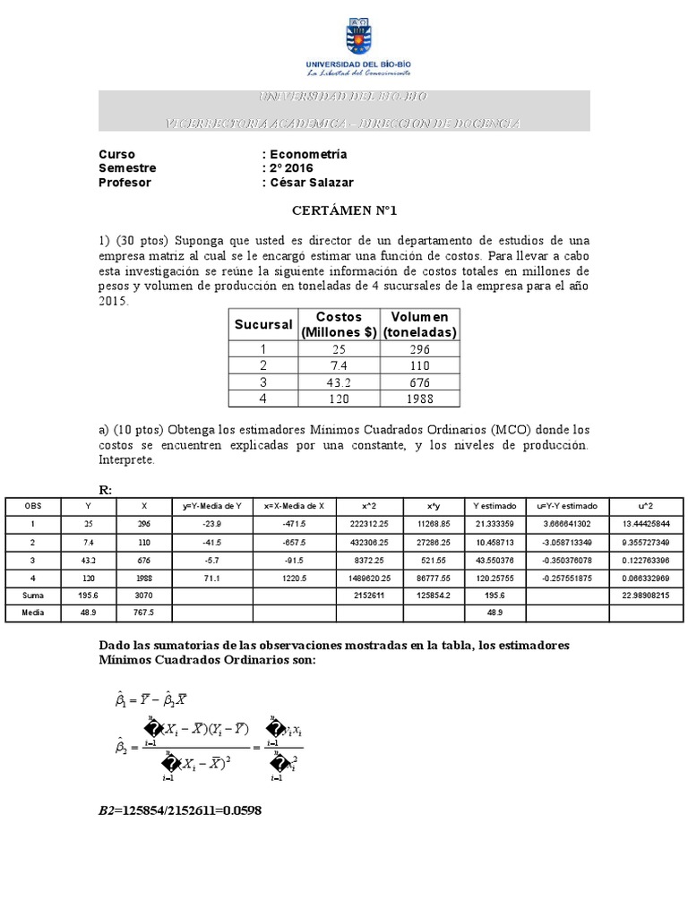 Certámen 1 - Pauta | PDF | Estimador | Muestreo (Estadísticas)