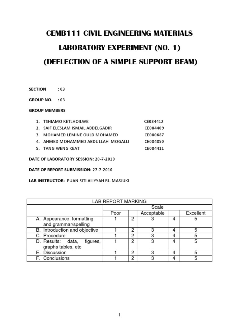 Cemb111 Civil Engineering Materials Laboratory Exp1 | PDF | Elasticity ...