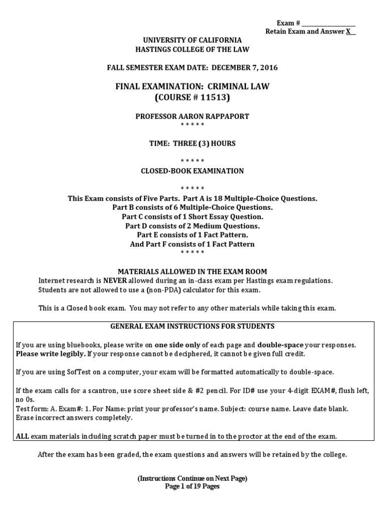 Criminal Law Final Exam Instructions | PDF | Burglary | Larceny