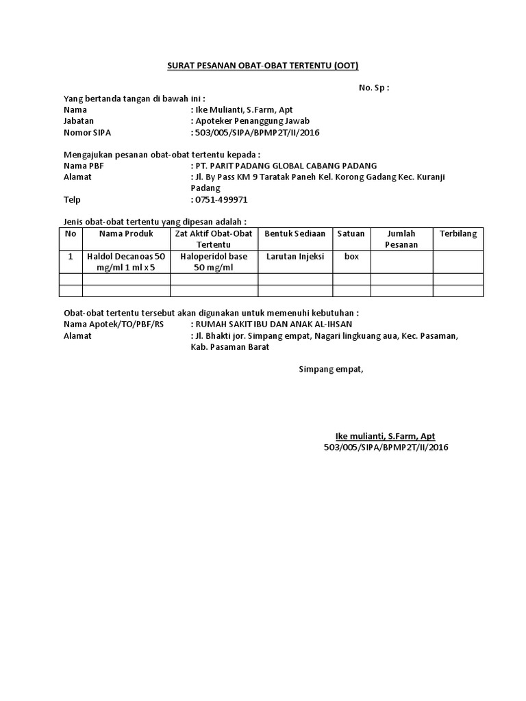 Surat Pesanan Obat | PDF