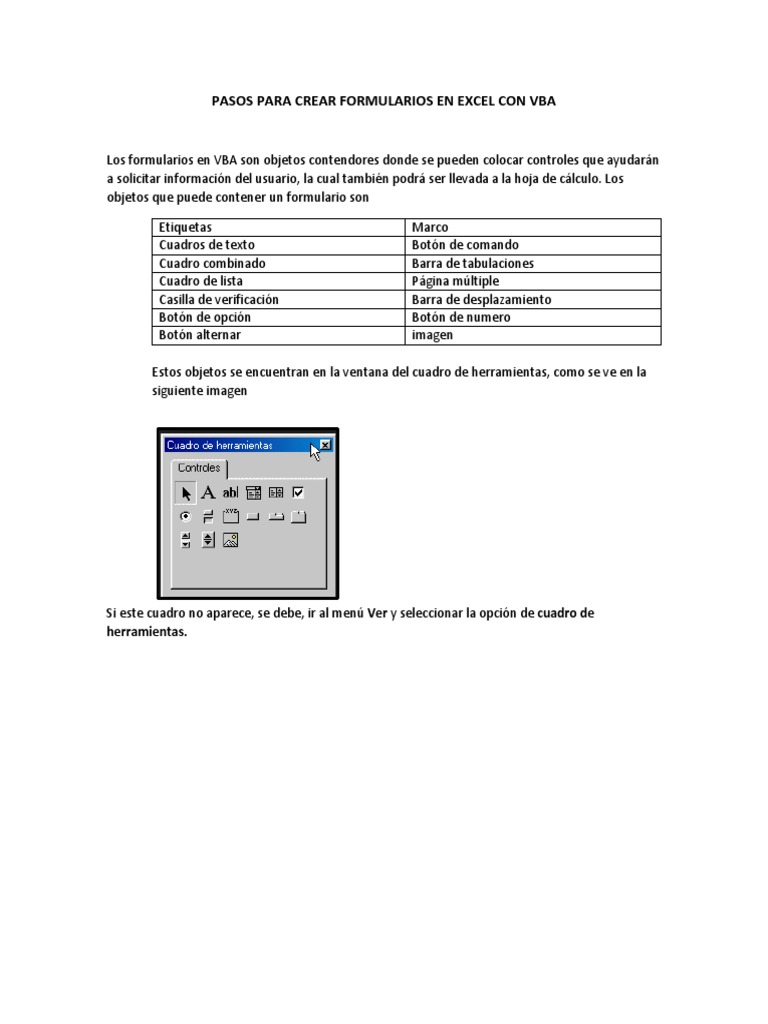 PASOS PARA CREAR FORMULARIOS EN EXCEL CON VBA Clase 2 Macros PDF | PDF