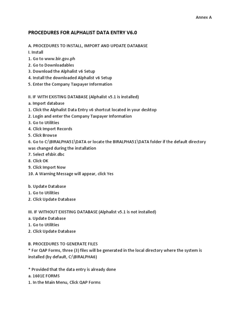 Procedures Alphalist de | PDF | Databases | Computer Data