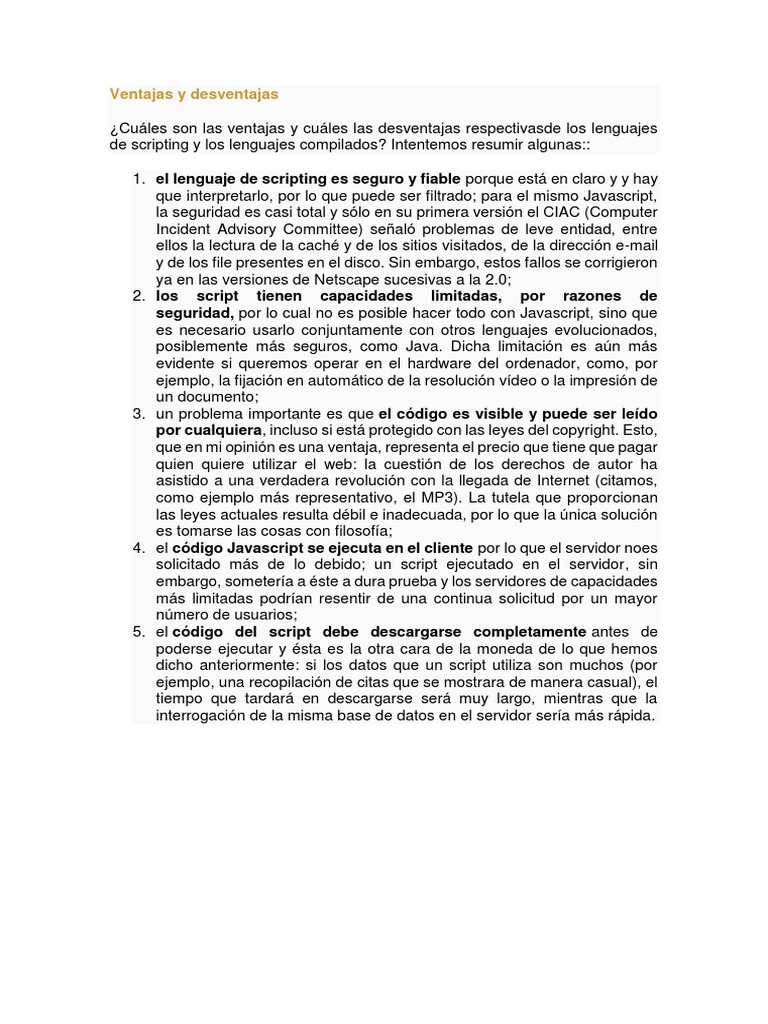 Ventajas y Desventajas | PDF | Script Java | Lenguaje de programación