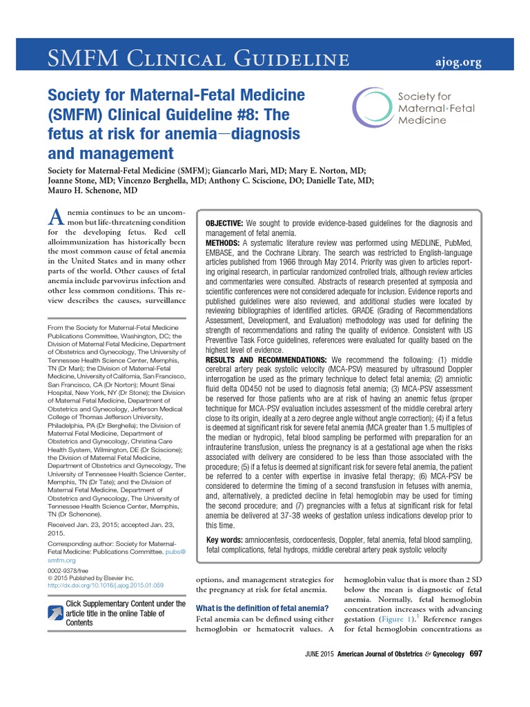 Fetal Anemia: Diagnosis and Management Guidelines | PDF | Fetus | Anemia