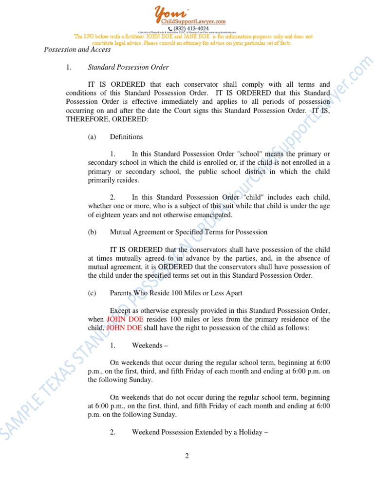 Texas Standard Possession Order Guide | PDF | Workweek And Weekend ...