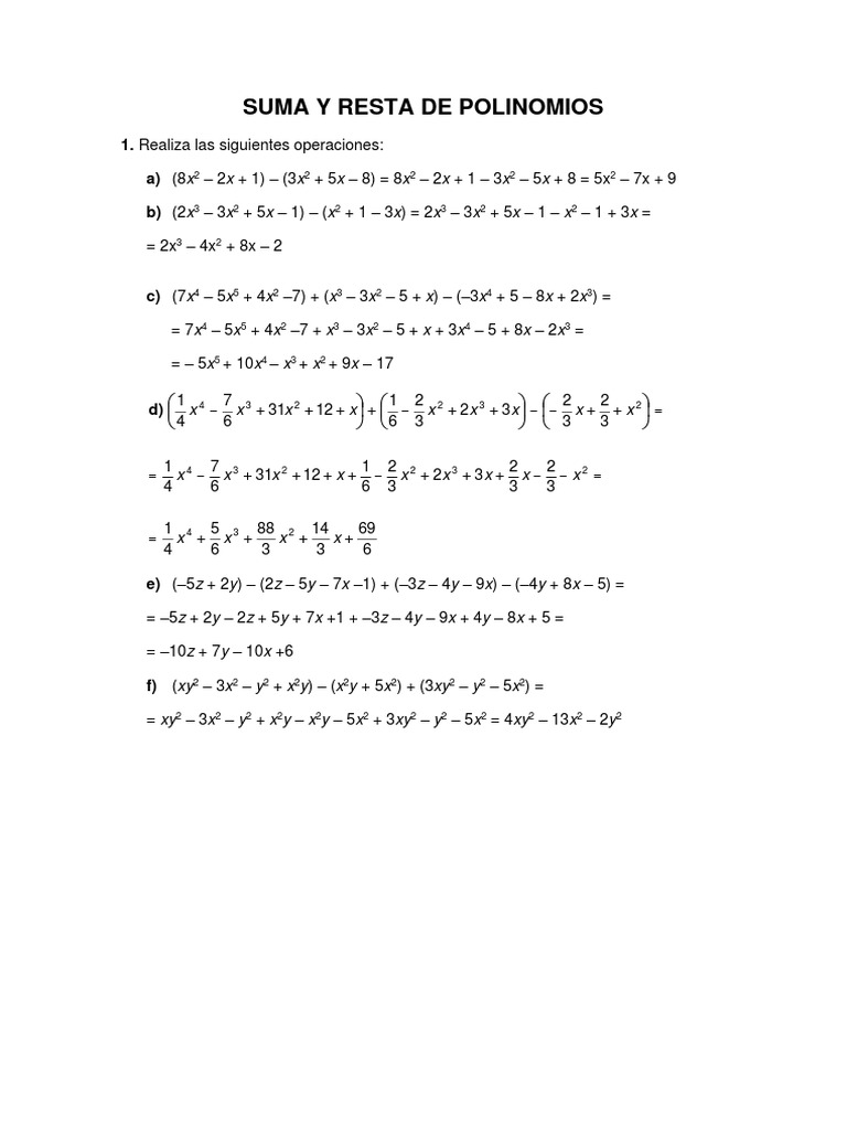 Algebra Suma y Resta de Polinomios | PDF