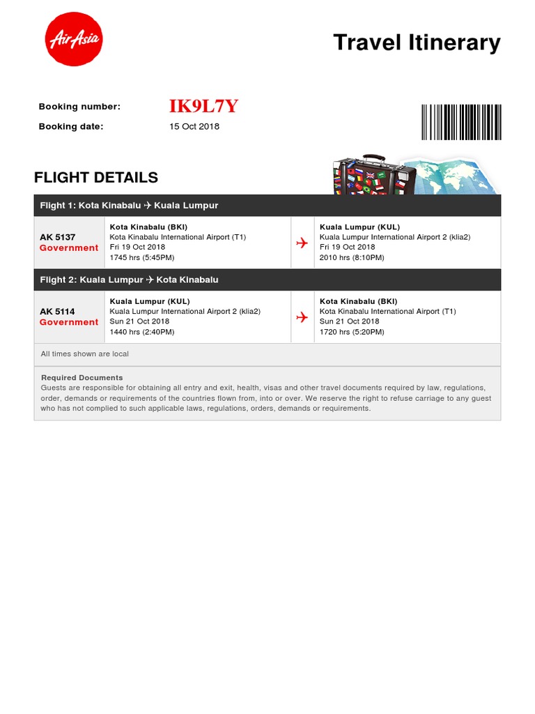 Contoh Travel Itinerary Airasia | PDF | Business