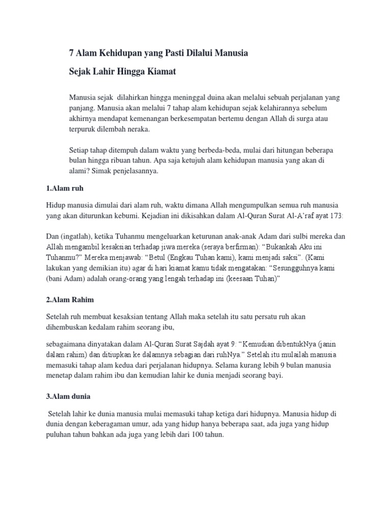 7 Alam Kehidupan Yang Pasti Dilalui Manusia | PDF | Agama & Spiritualitas