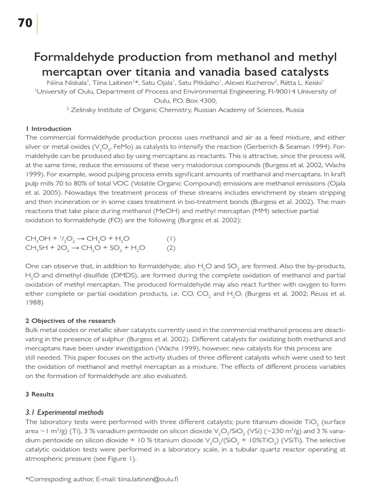 261393487-production-of-formaldehyde.pdf | Methanol | Formaldehyde