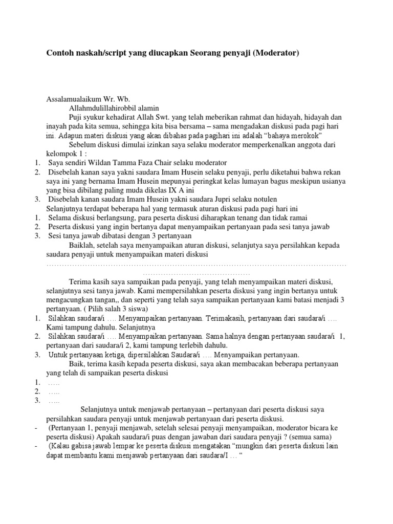 Contoh Naskah Moderator | PDF