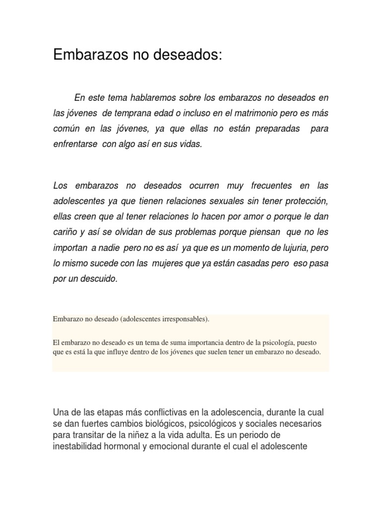 Embarazos No Deseados | PDF | Adultos | Adolescencia