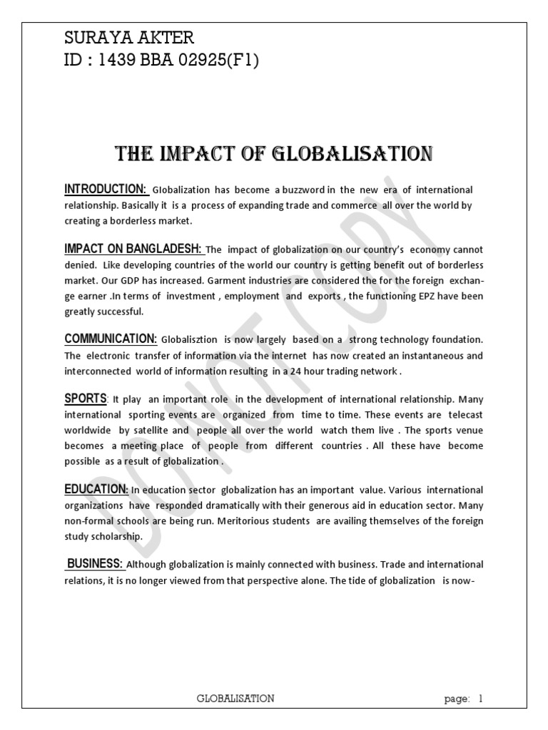 The Impact of Globalisation | PDF | Globalization | Pollution