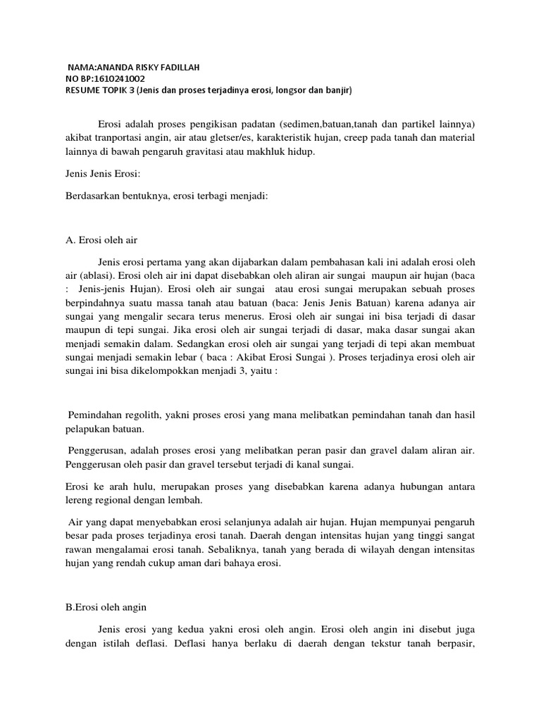 Jenis Dan Proses Terjadinya Erosi Longsor Dan Banjir | PDF