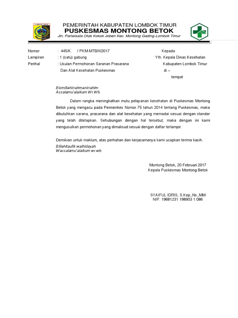 Surat Permohonan Sarpras | PDF