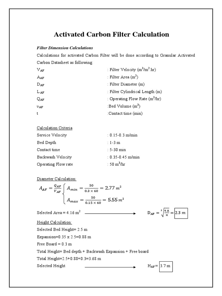 Activated Carbon Filter Calculation | PDF | Flow Measurement | Nozzle