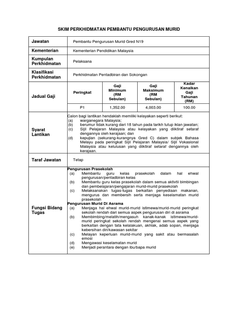 Ringkasan Perkhidmatan Dan Skop Tugas PPM N19 PDF | PDF