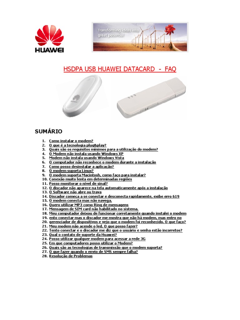 Faq Huawei Datacard v1.0 - Vivo - PT | PDF | Windows Vista | Rede de ...
