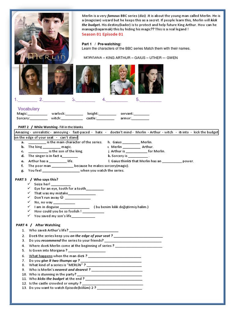 BBC TV Series MERLIN SE01E01 WORKSHEET | PDF | Magician (Fantasy) | Merlin