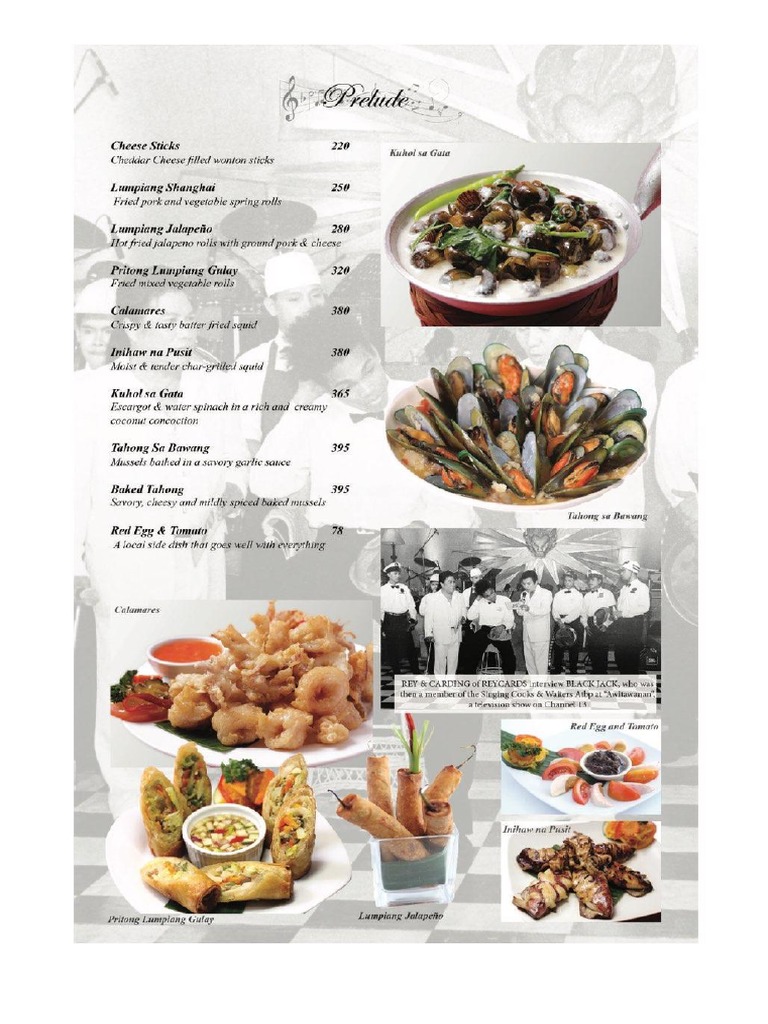 Singing Cooks and Waiters Menu