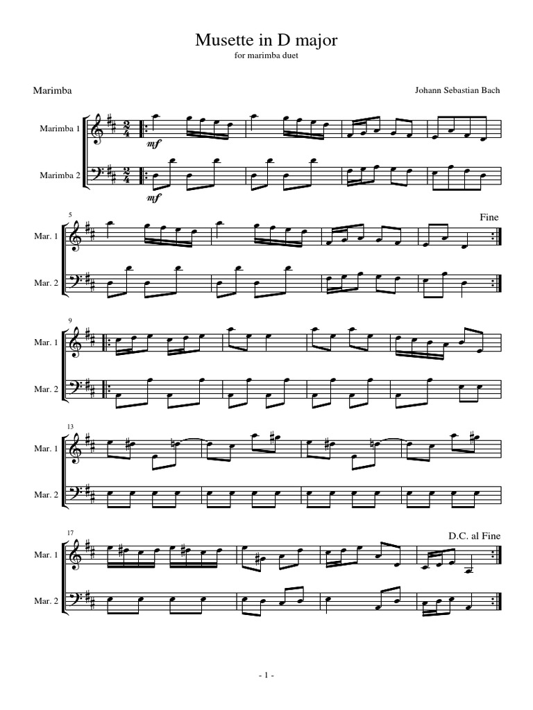 Musette in D Major For Marimba PDF | PDF | Johann Sebastian Bach ...