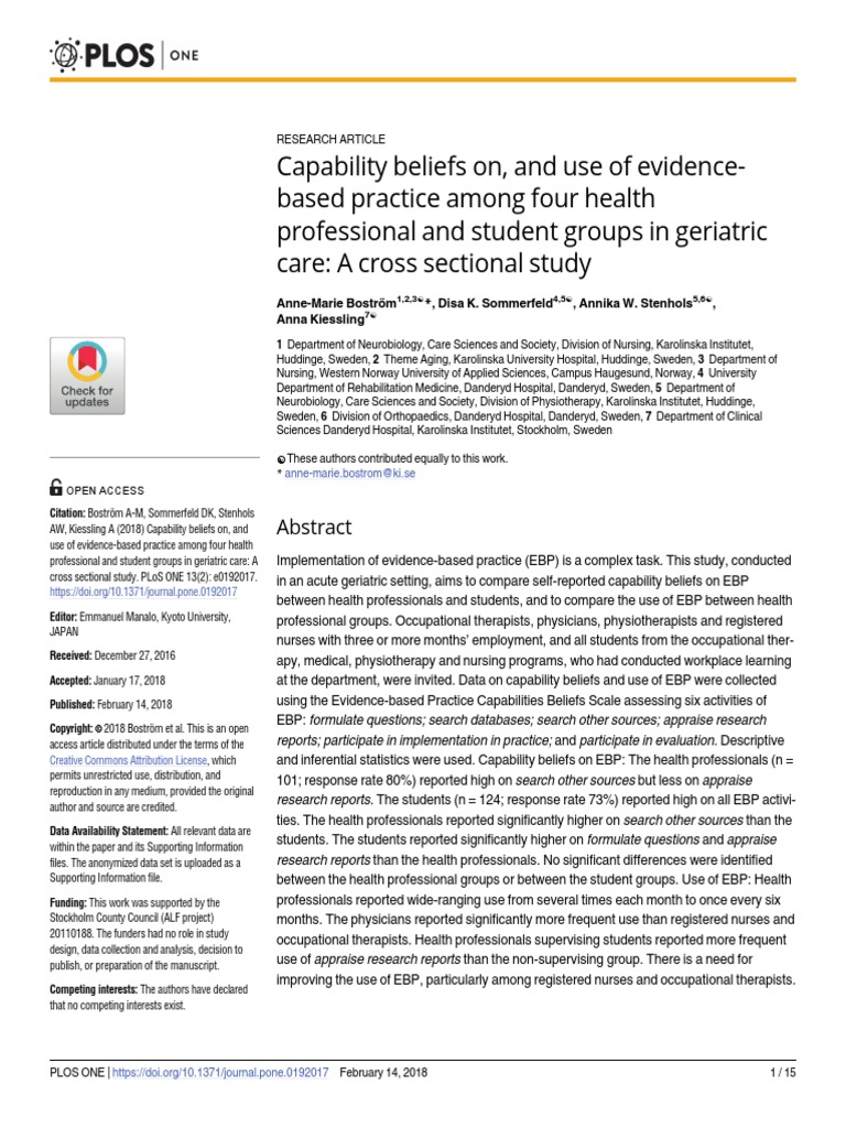Capability Beliefs On, and Use of Evidence-Based Practice Among Four Health Professional and ...