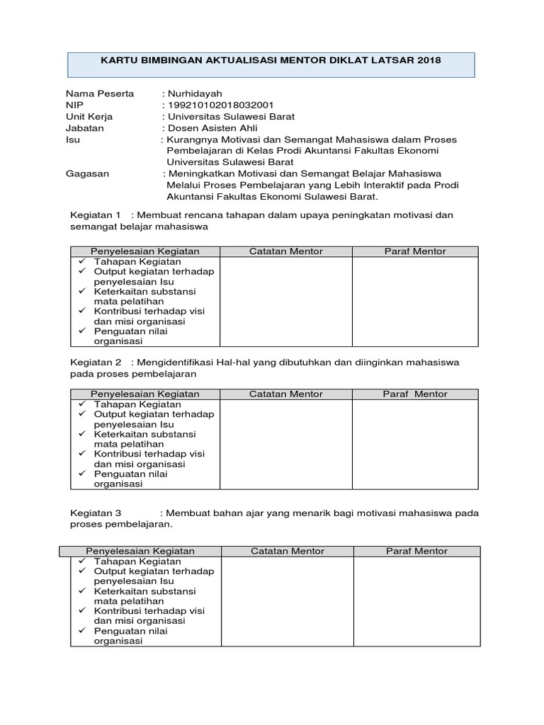 Form Mentoring Dan Coach | PDF