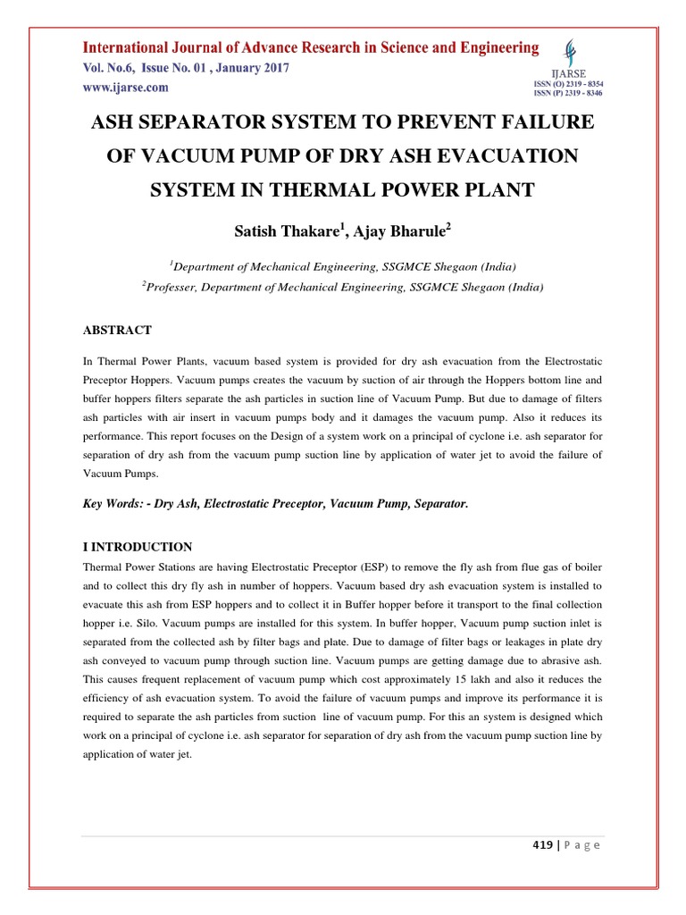Ash Separator Design for Vacuum Pumps | PDF | Pump | Vacuum