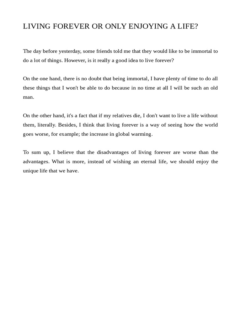 Living Forever or Only Enjoying A Life? | PDF