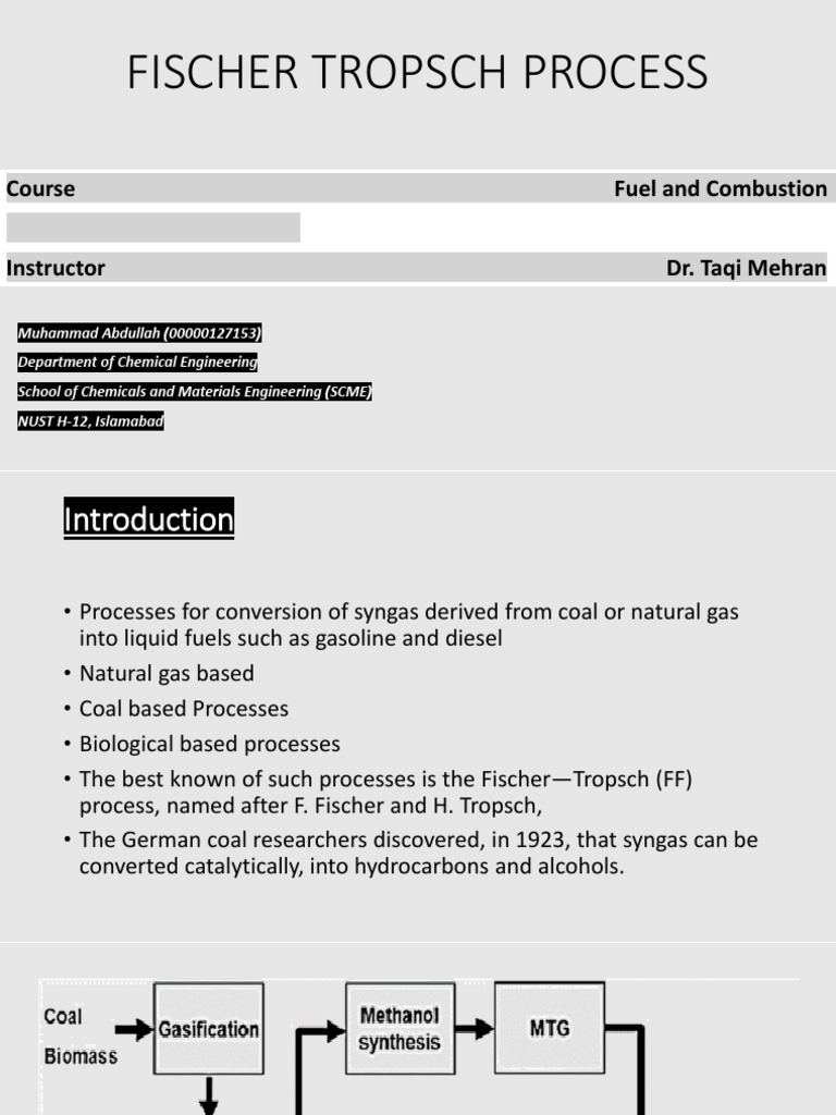 Fischer Tropsch Process Presentation | PDF | Energy Production ...