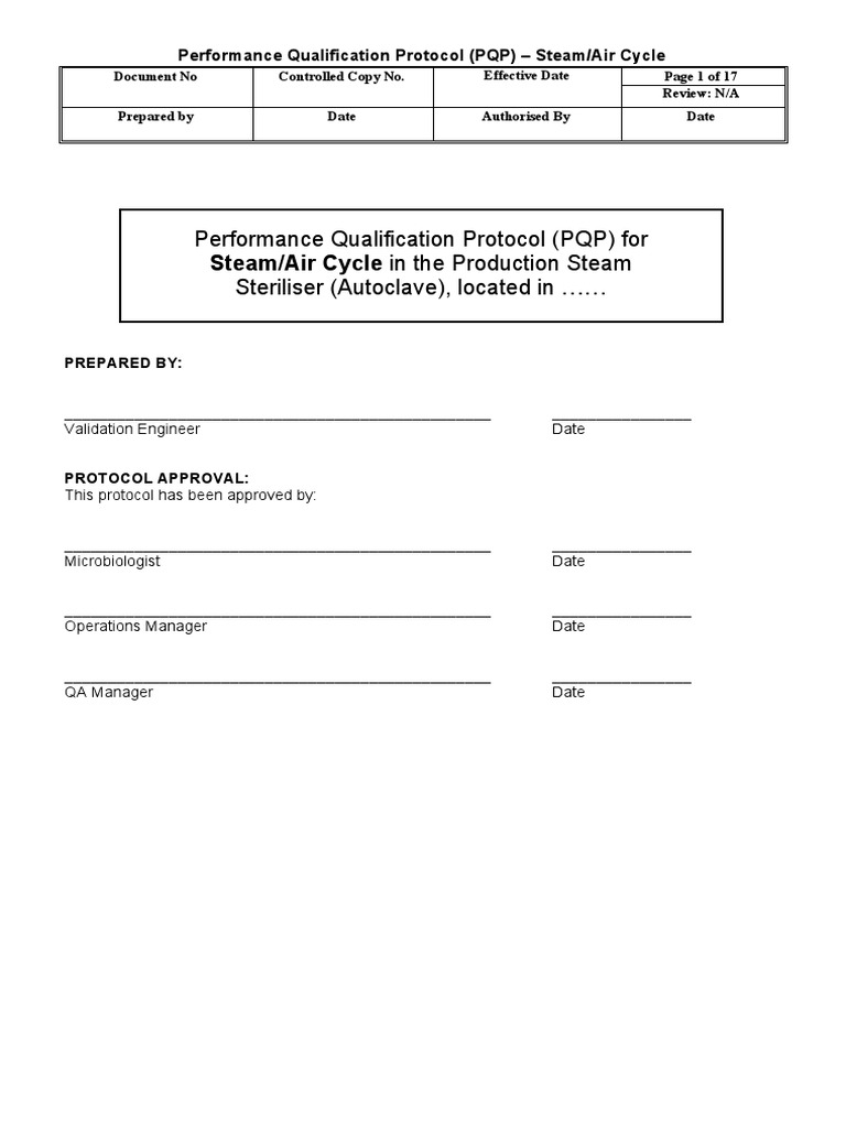 Example PQ For Autoclave PDF | PDF | Sterilization (Microbiology ...