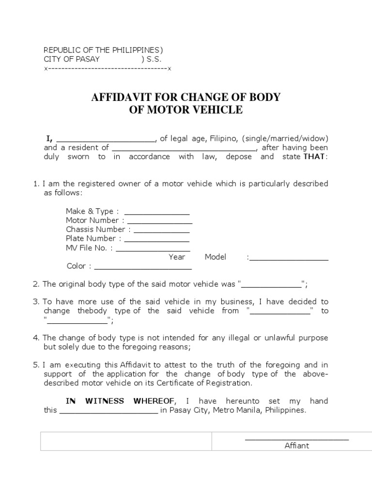 Affidavit for Change of Vehicle Body | PDF | Business