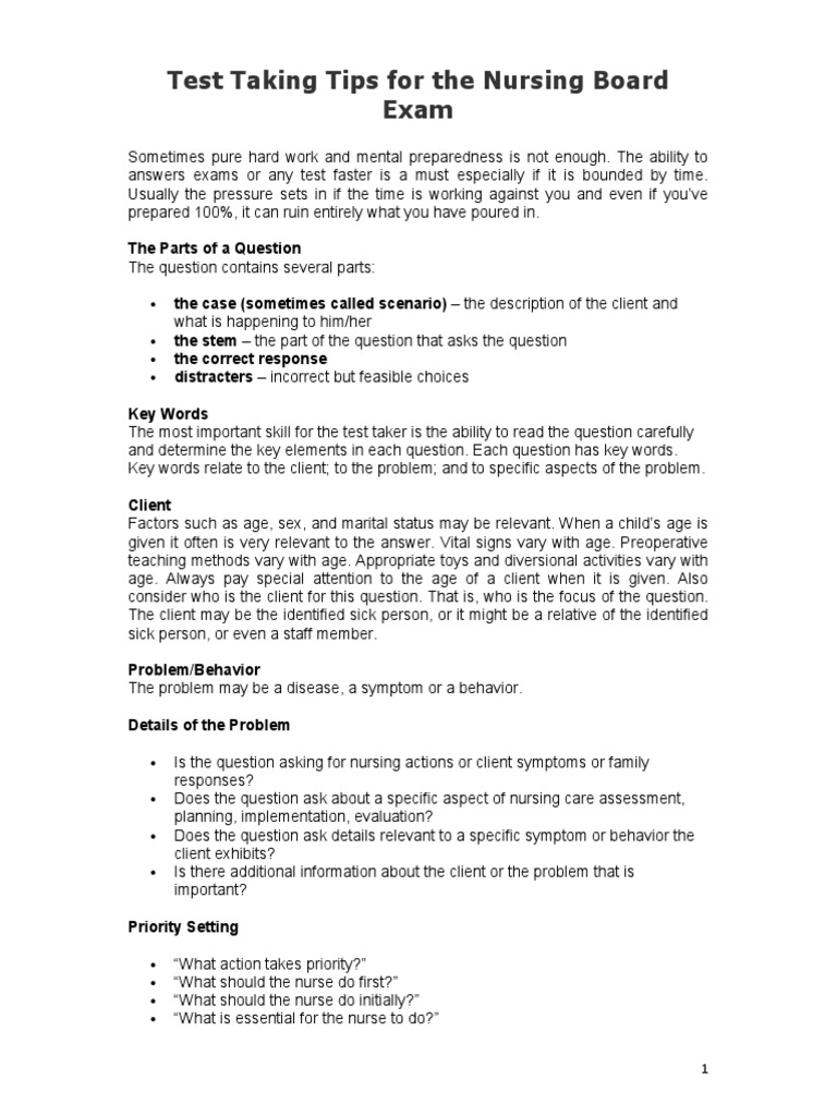Test Taking Tips For The Nursing Board Exam 1 PDF | PDF | Question ...