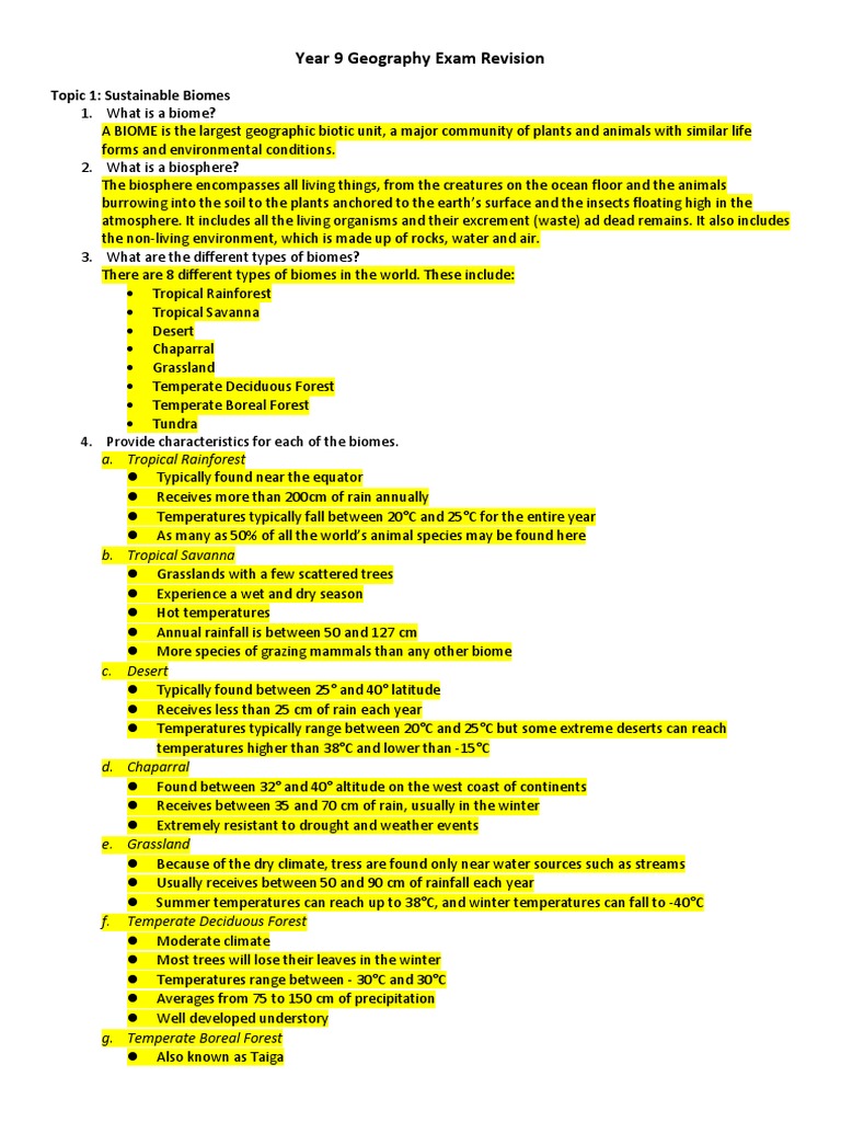 Year 9 Geography Exam Revision | PDF | Forests | Rain