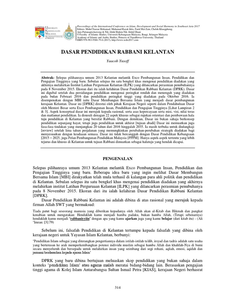 Dasar Pendidikan Rabbani Kelantan (DPRK) | PDF