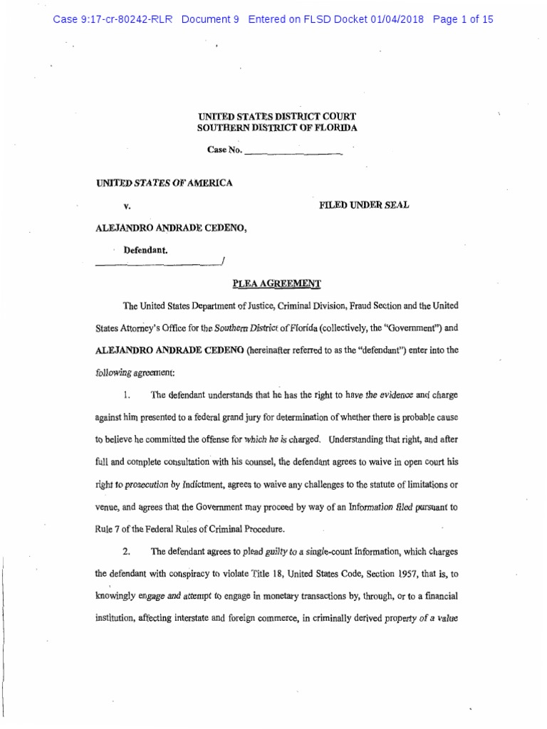 Acuerdo Andrade - DOJ | PDF | Finance & Money Management | Social Science