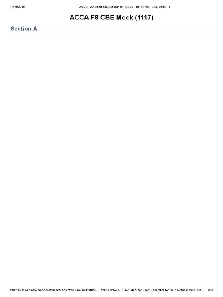 ACCA - AA Audit and Assurance - CBEs - 18-19 - AA - CBE Mock - 1.BPP ...