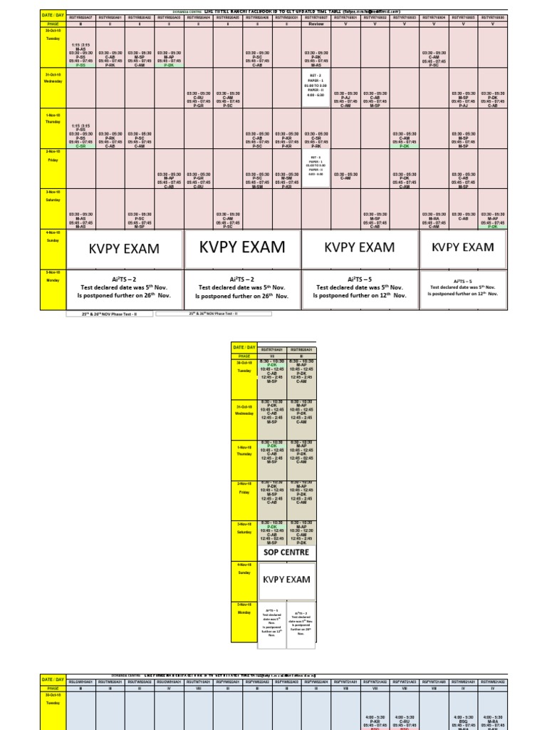 Fiitjee ranchi Time- Table (30th Oct to 04th Nov 18) | Tests ...